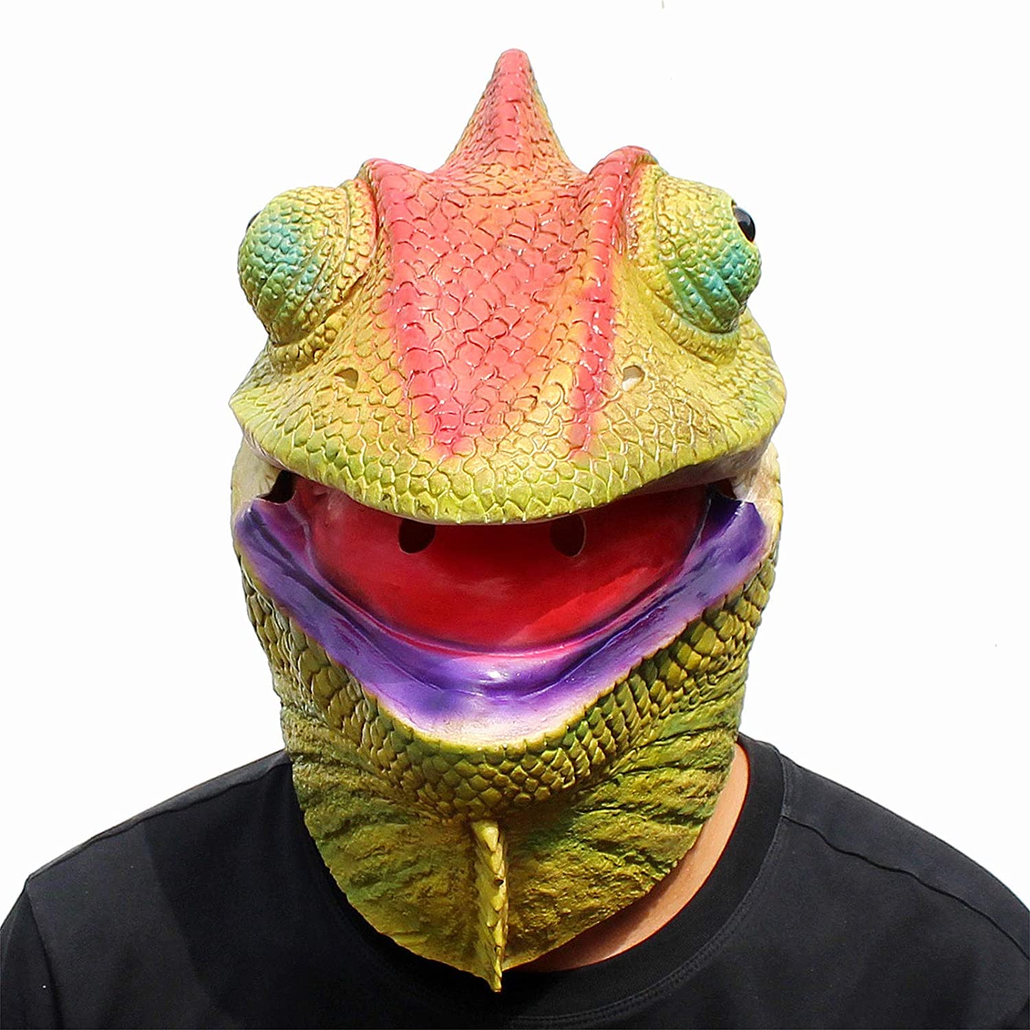 CreepyParty Lizard Mask Chameleon Head Latex Realistic Animal Full Head ...