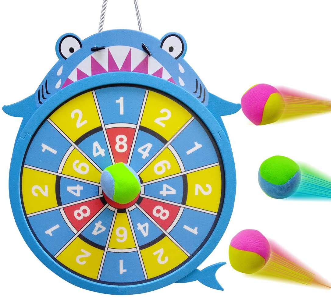 WEYFLY Sticky Darts Board Set, Novelty Fabric Shark Dart Board Double ...