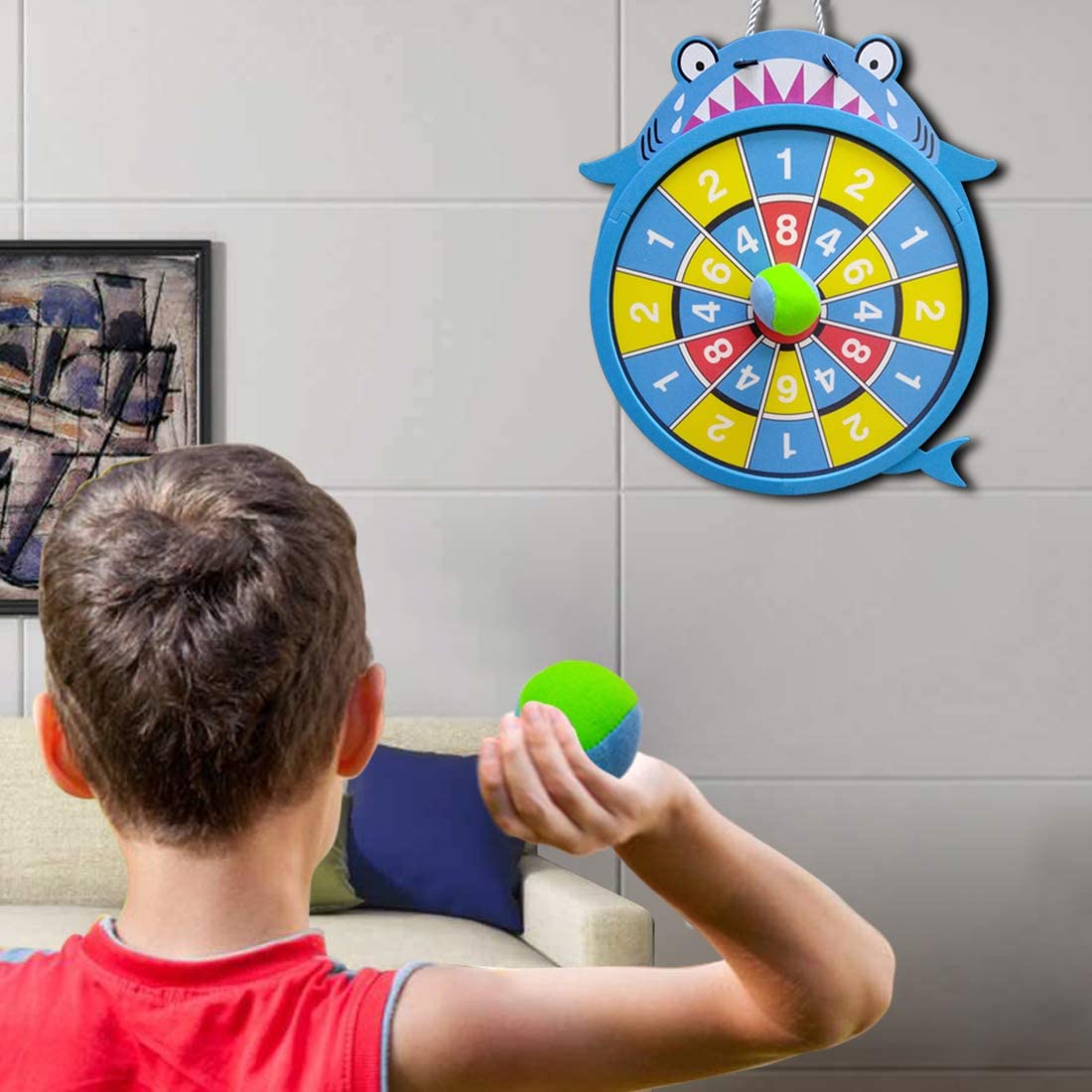 WEYFLY Sticky Darts Board Set, Novelty Fabric Shark Dart Board Double ...