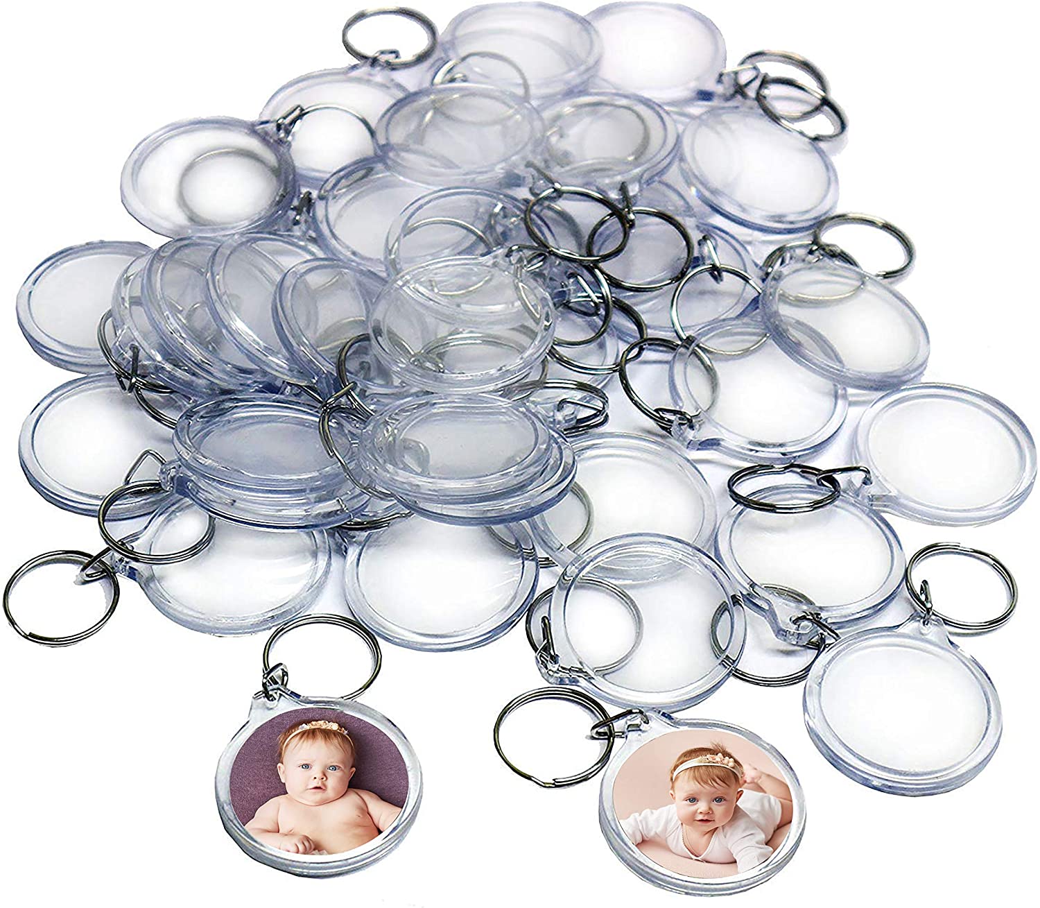 Kurtzy Blank Round Photo Insert Keychains (100 Pack) – Each Keyring is ...