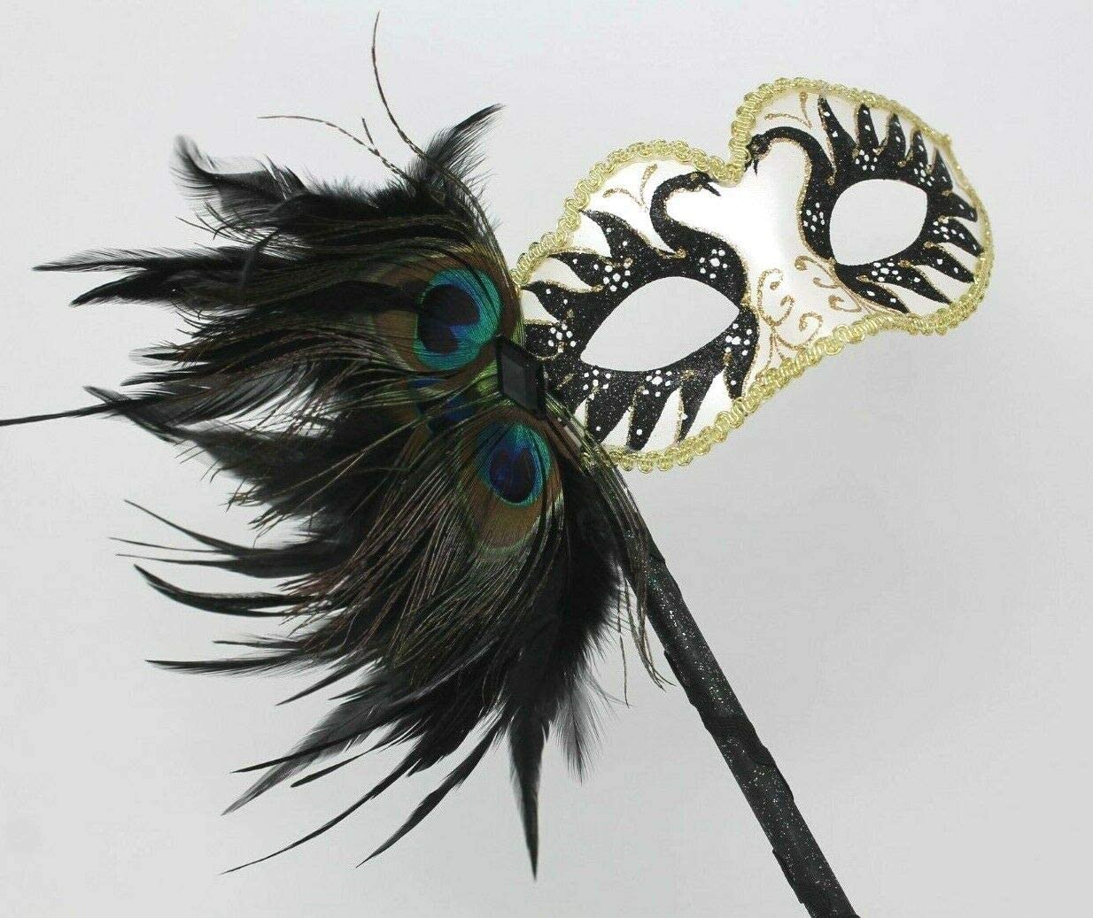 LADIES SPARKLING BLACK WHITE & GOLD VENETIAN MASQUERADE CARNIVAL PARTY ...