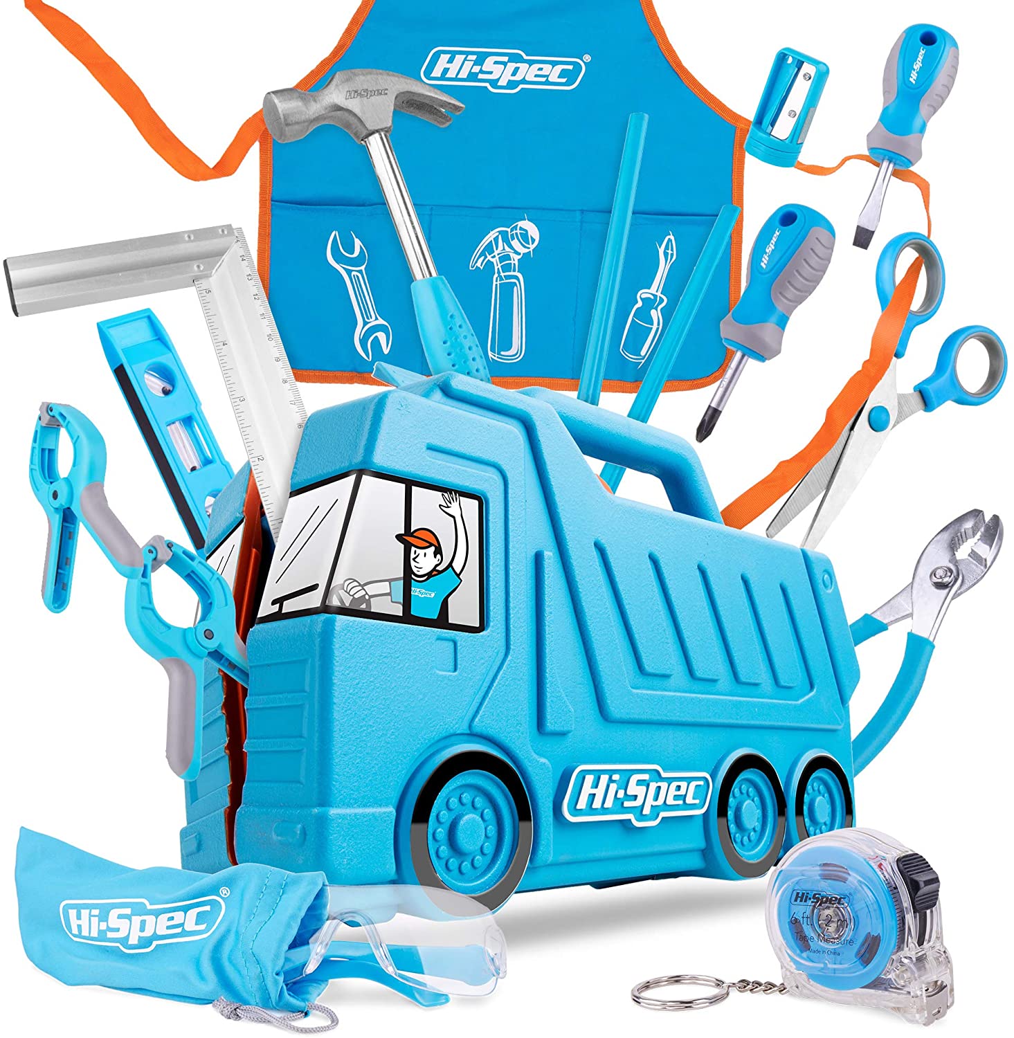 Hi-Spec 17 Piece Kids Blue Tool Kit Set with Truck Tool Box. Real Metal ...