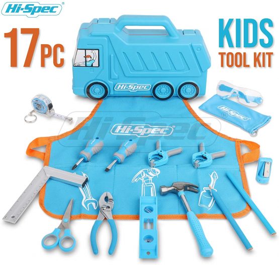 Hi-Spec 17 Piece Kids Blue Tool Kit Set with Truck Tool Box. Real Metal ...