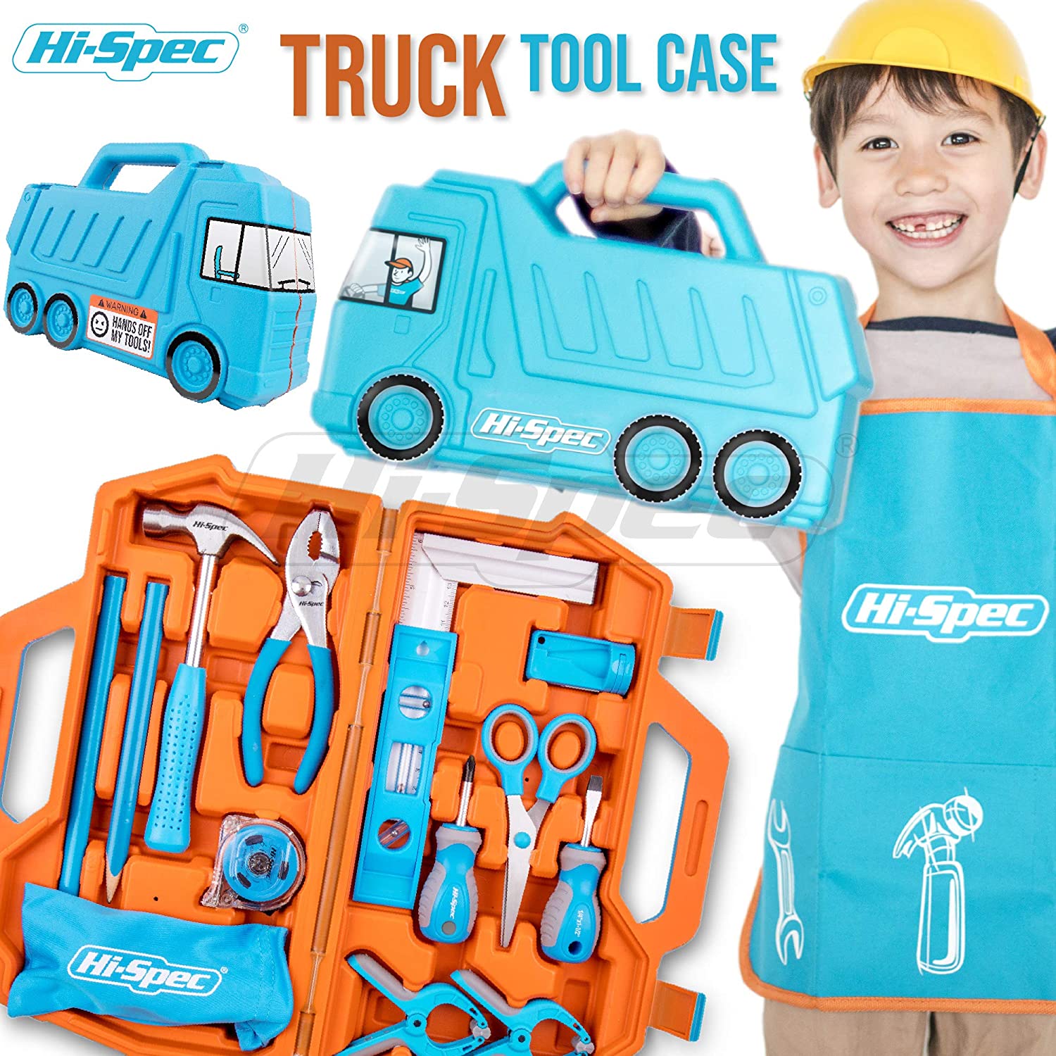 Hi-Spec 17 Piece Kids Blue Tool Kit Set with Truck Tool Box. Real Metal ...