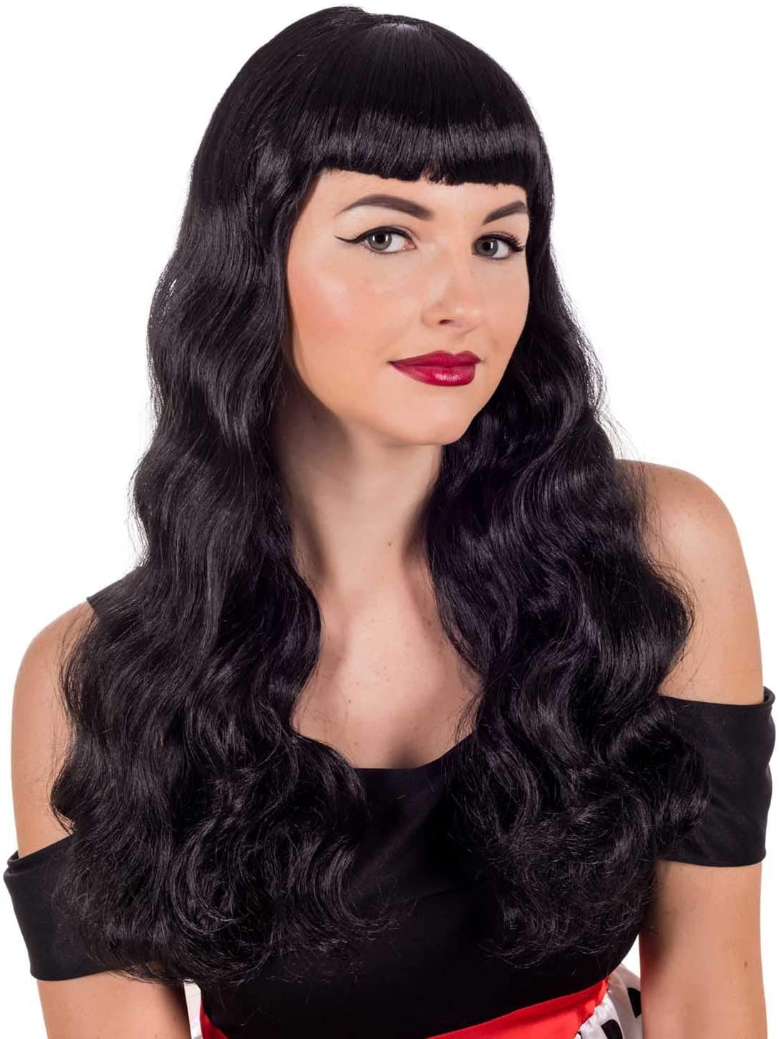 Fun Shack Womens 1950s Wig Retro Rock n Roll Vintage Long Black Wavy ...