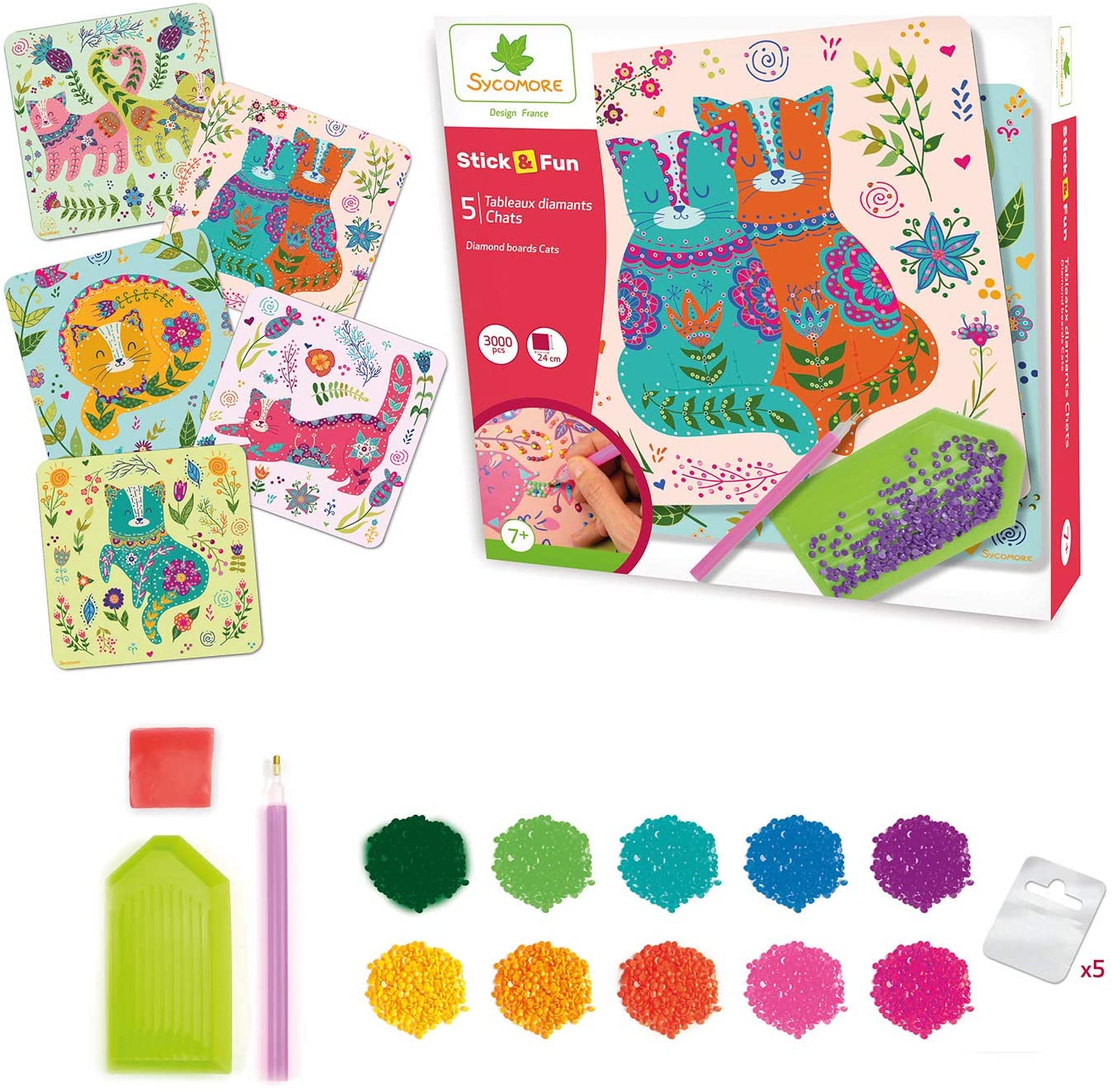 Sycomore – Mosaic Stickers for Children – 5 Diamond Painting Cats – New ...