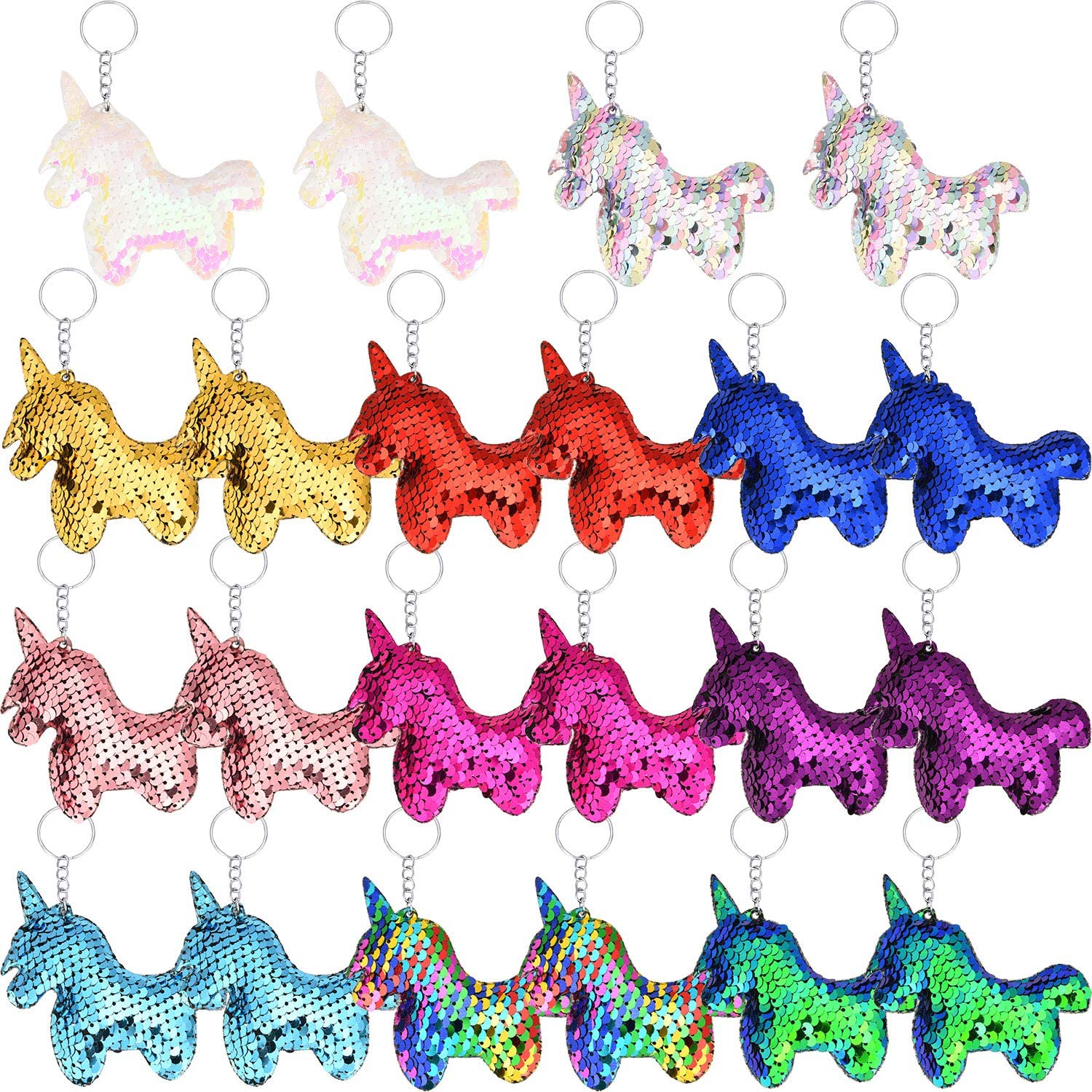 Chuangdi 22 Pieces Unicorn Key Ring Flip Sequins Unicorn Keychains for ...