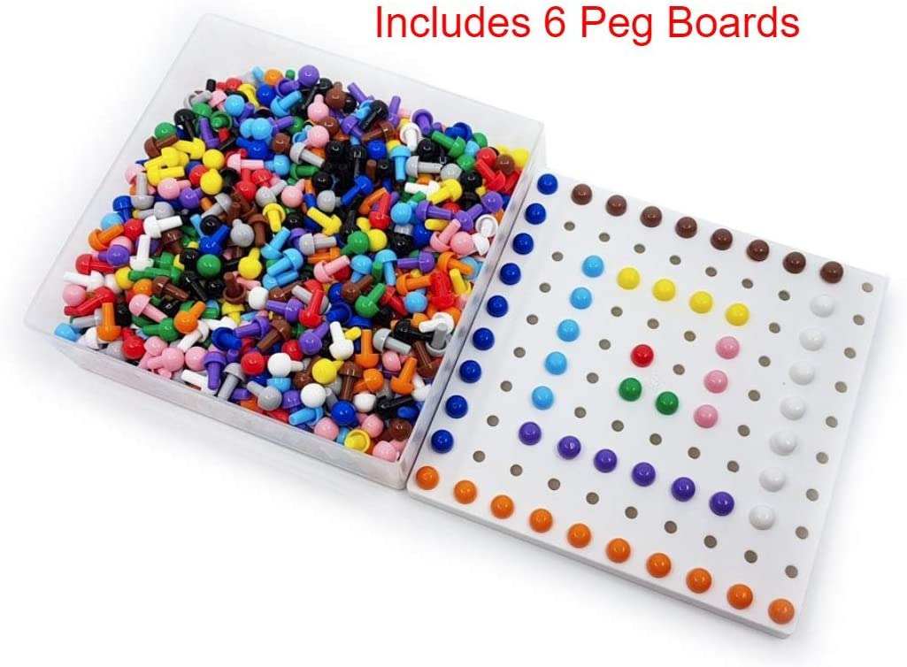 6 Peg Boards with 1200 Small pegs (100 pegs of 12 Colors – Includes ...