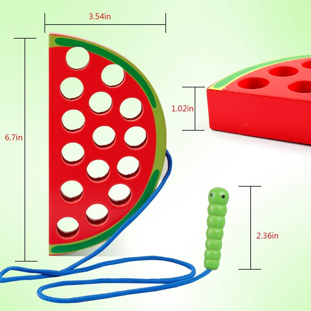 Coogam Wooden Watermelon Threading Toys Wood Block Puzzle Travel Game ...