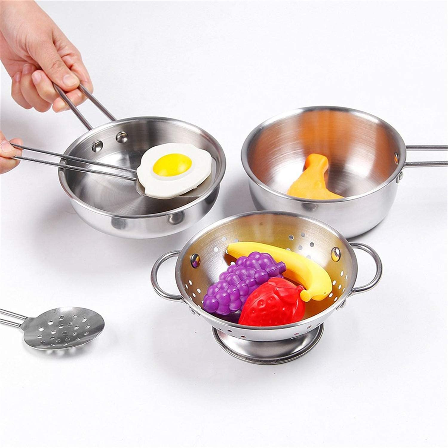 Scoolr Stainless Steel Pots and Pans Pretend Play Kitchen Set for Kids ...