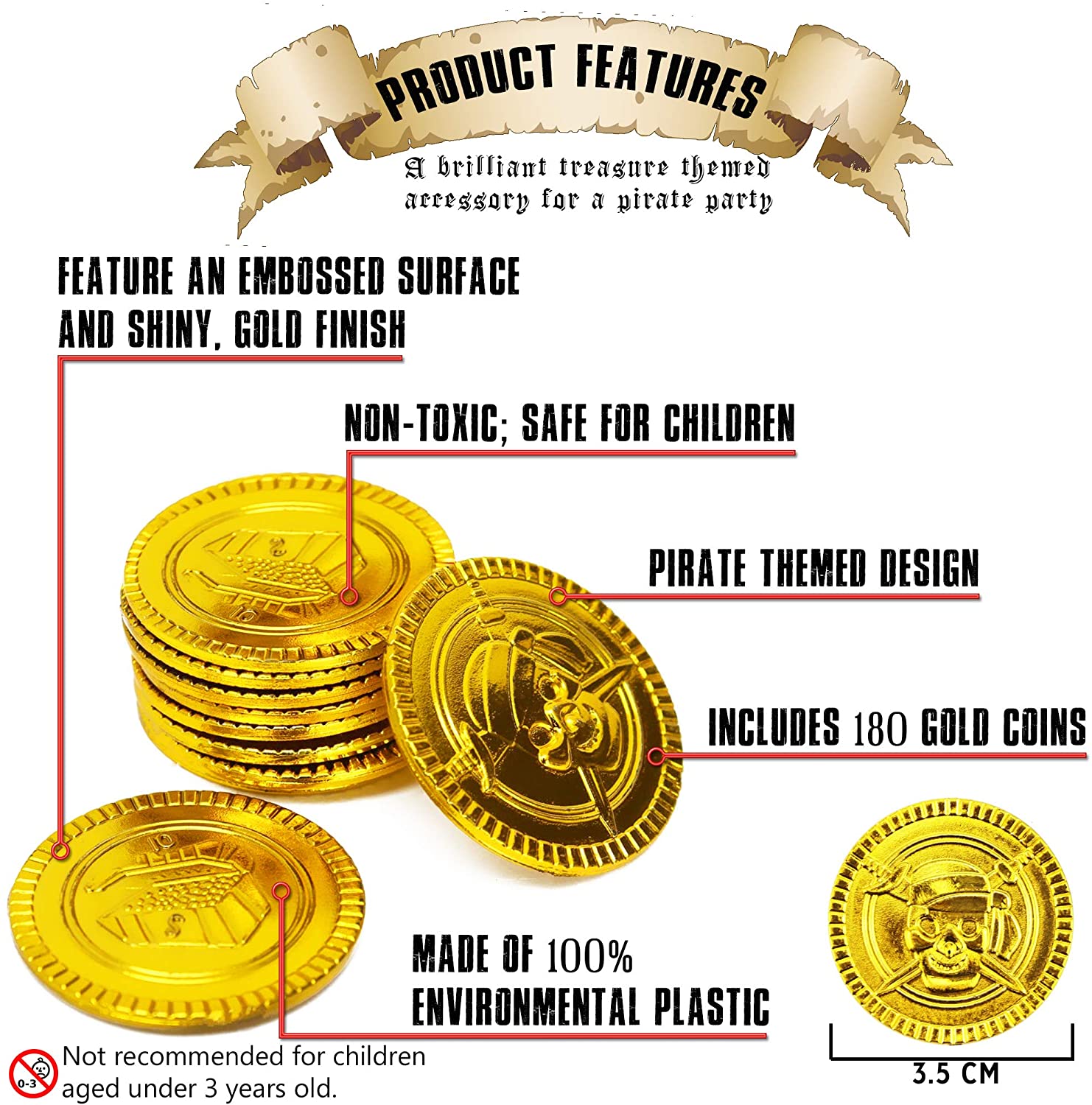 THE TWIDDLERS – 180 Pc Pirate Gold Coins for Treasure Hunt Games – TopToy