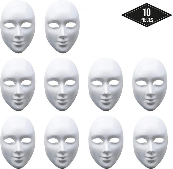 Matana – 10 White Rigid Paper Full Face Masks for Arts & Crafts ...