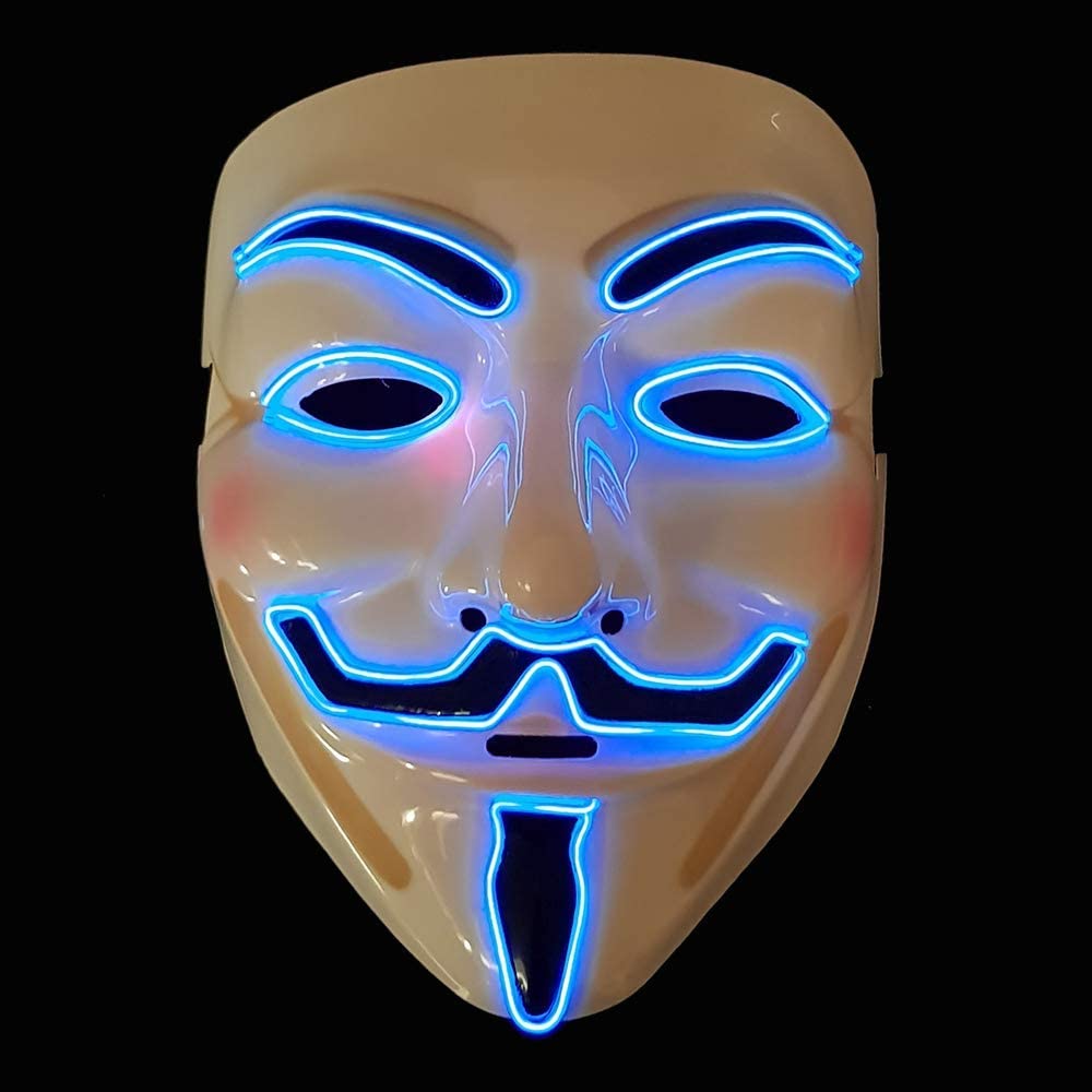 The Glowhouse EL Wire Guy Fawkes Mask Halloween Vendetta Glow Mask Blue ...