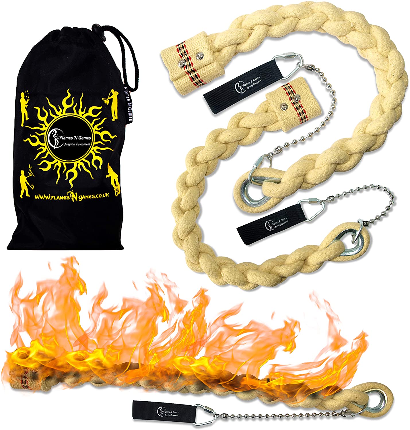 Flames N Games Plaited Snake Fire Poi ‘Python’ set + Travel Bag (Python) – TopToy