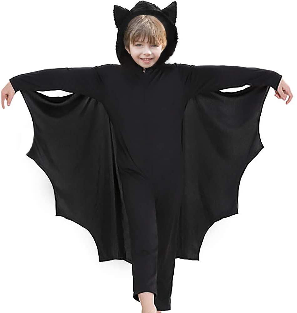 Kids Halloween Costume Fancy Dress Black Bat Wings Hooded Cape Cosplay ...