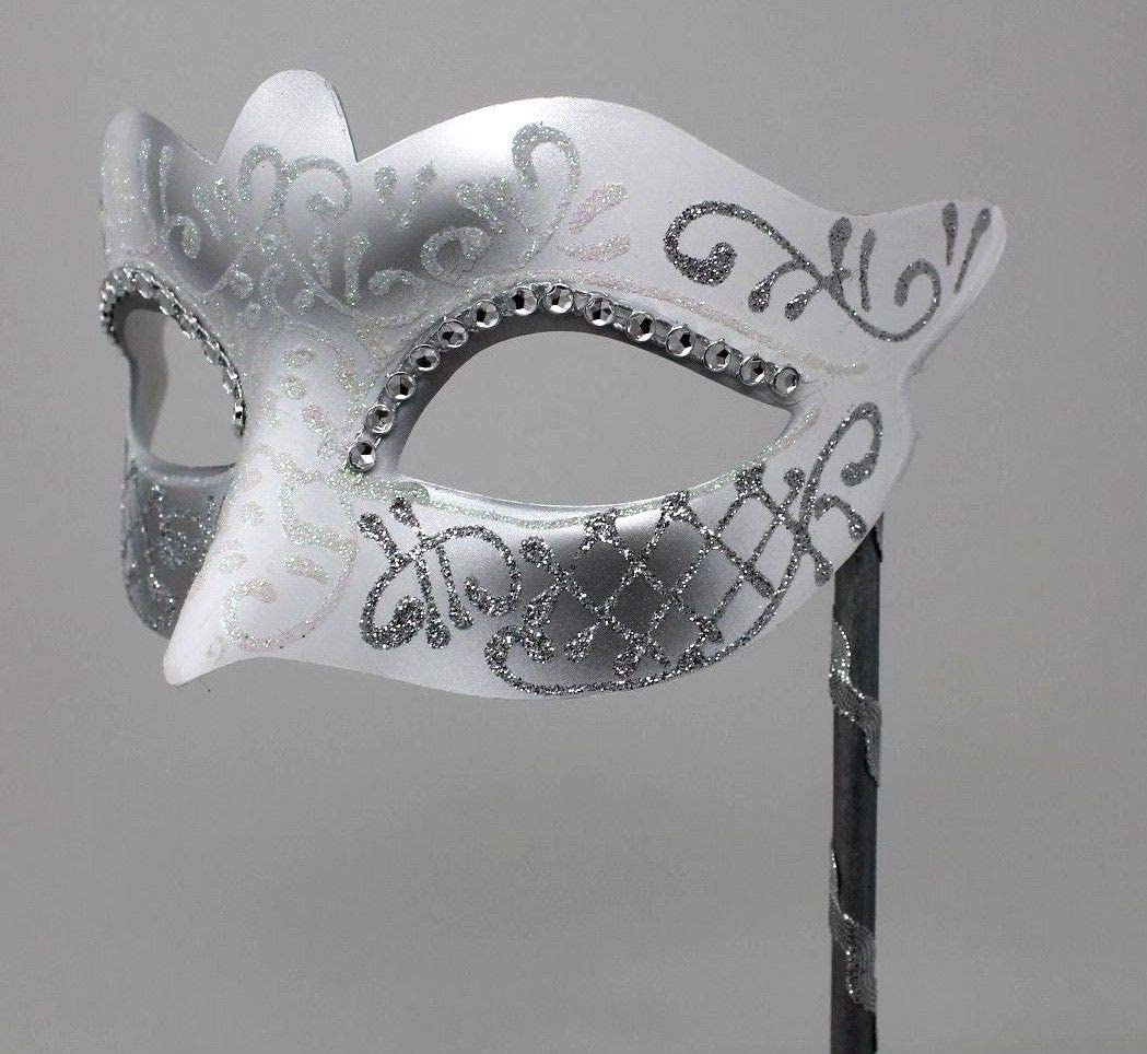 LADIES WHITE & SILVER CRYSTAL JEWELLED EYES VENETIAN MASQUERADE ...