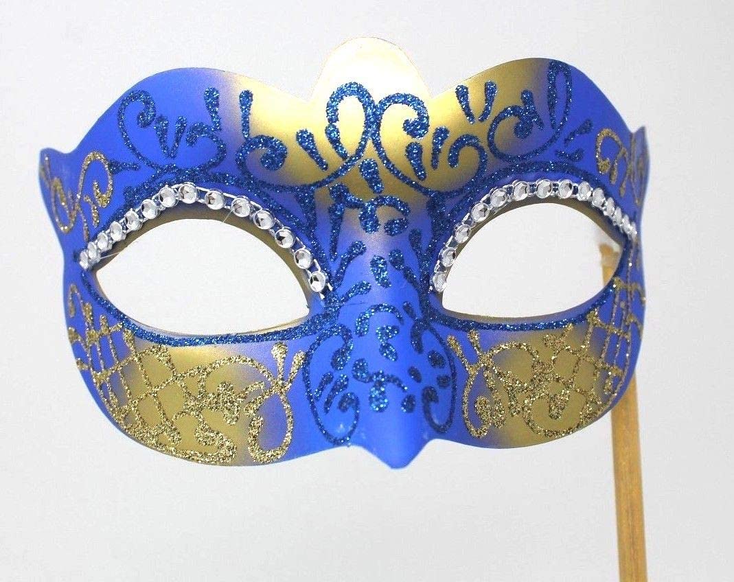 LADIES BLUE & GOLD CRYSTAL JEWELLED EYES VENETIAN MASQUERADE CARNIVAL ...