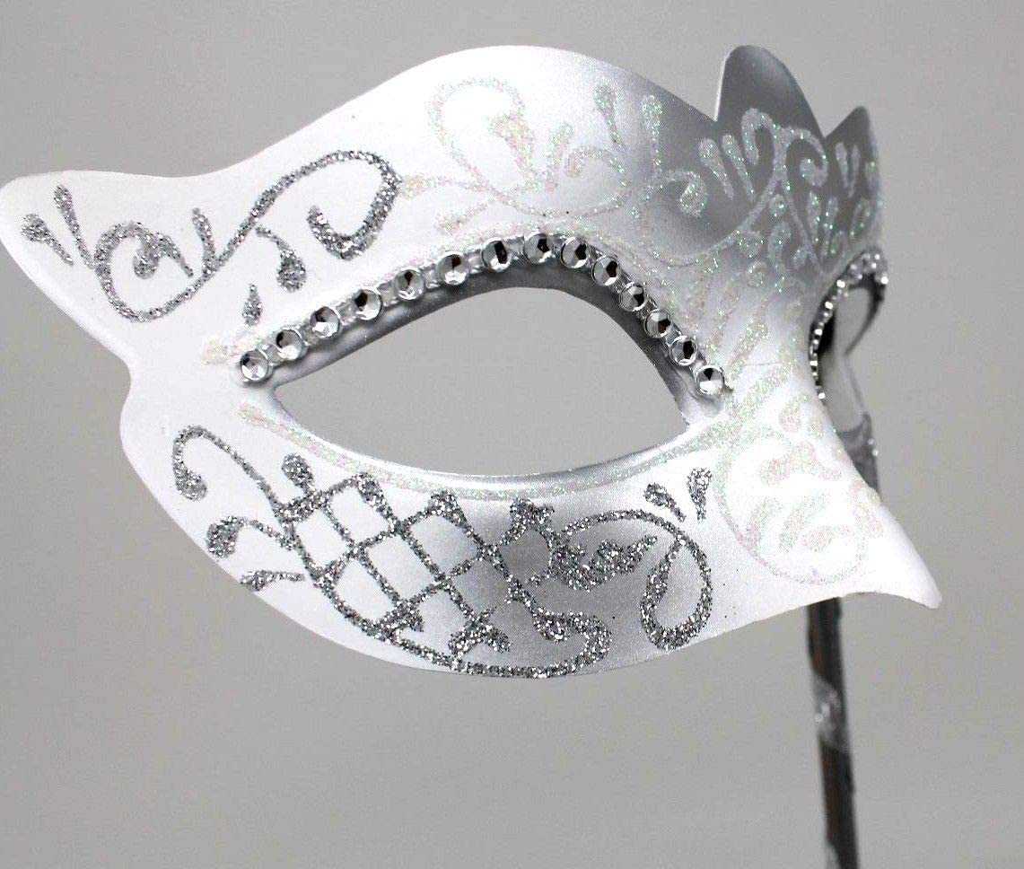 LADIES WHITE & SILVER CRYSTAL JEWELLED EYES VENETIAN MASQUERADE ...