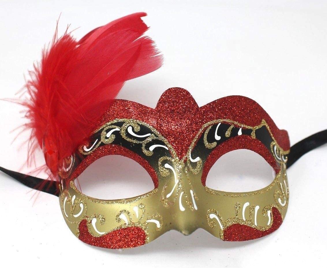 LADIES RED WHITE & GOLD VENETIAN MASQUERADE HALLOWEEN CARNIVAL PARTY ...