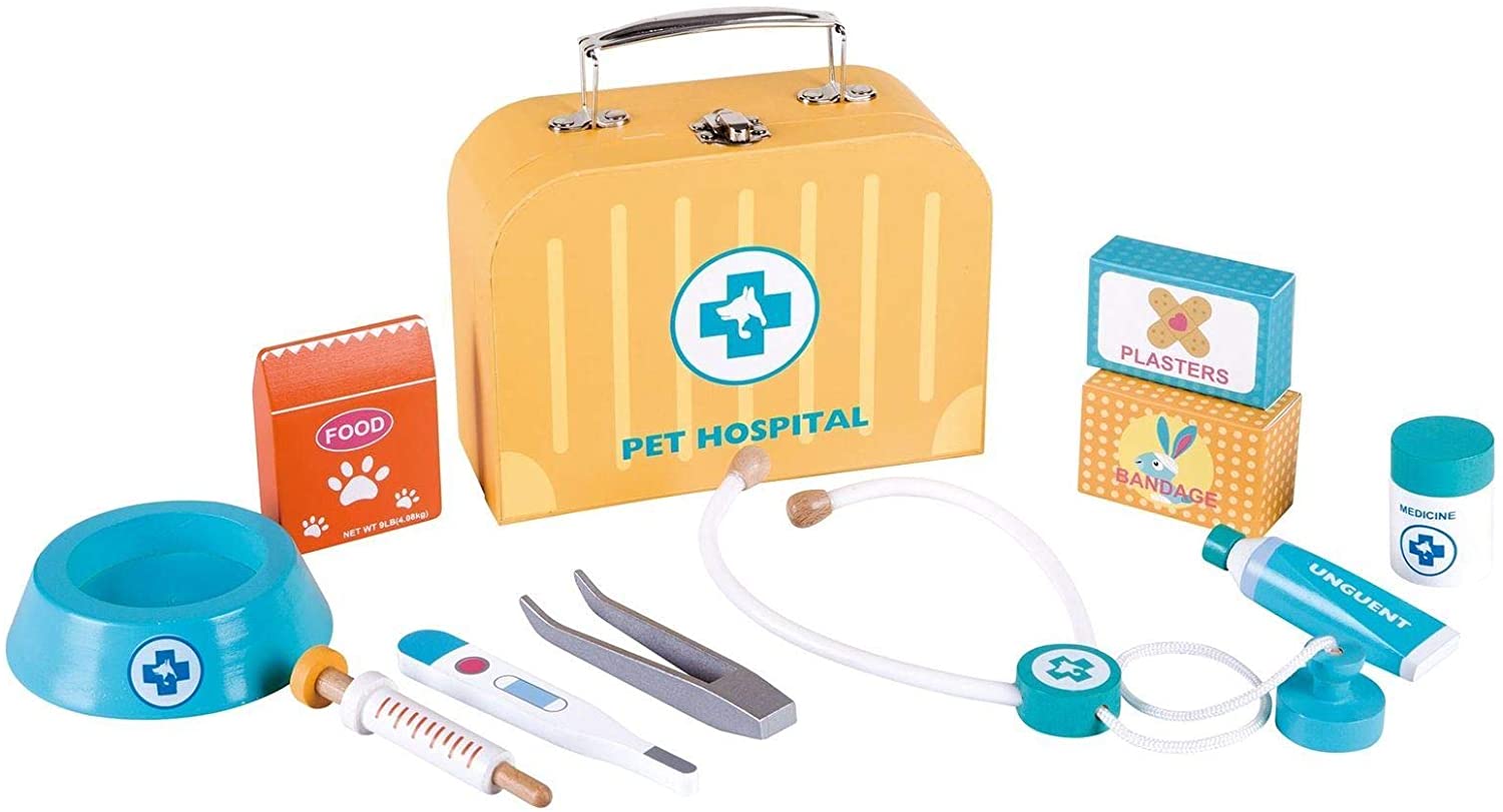 Lelin Wooden Wood Vet Animal Pet Rescue Pet Hospital Carry Case Set Kit ...