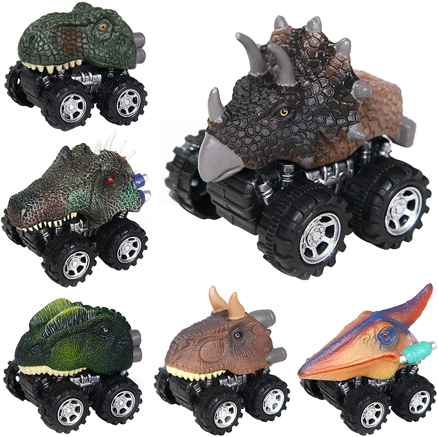 Nunki Toy Dinosaur Cars,6 Pack Pull Back Dinosaur Vehicle Set, Mini ...