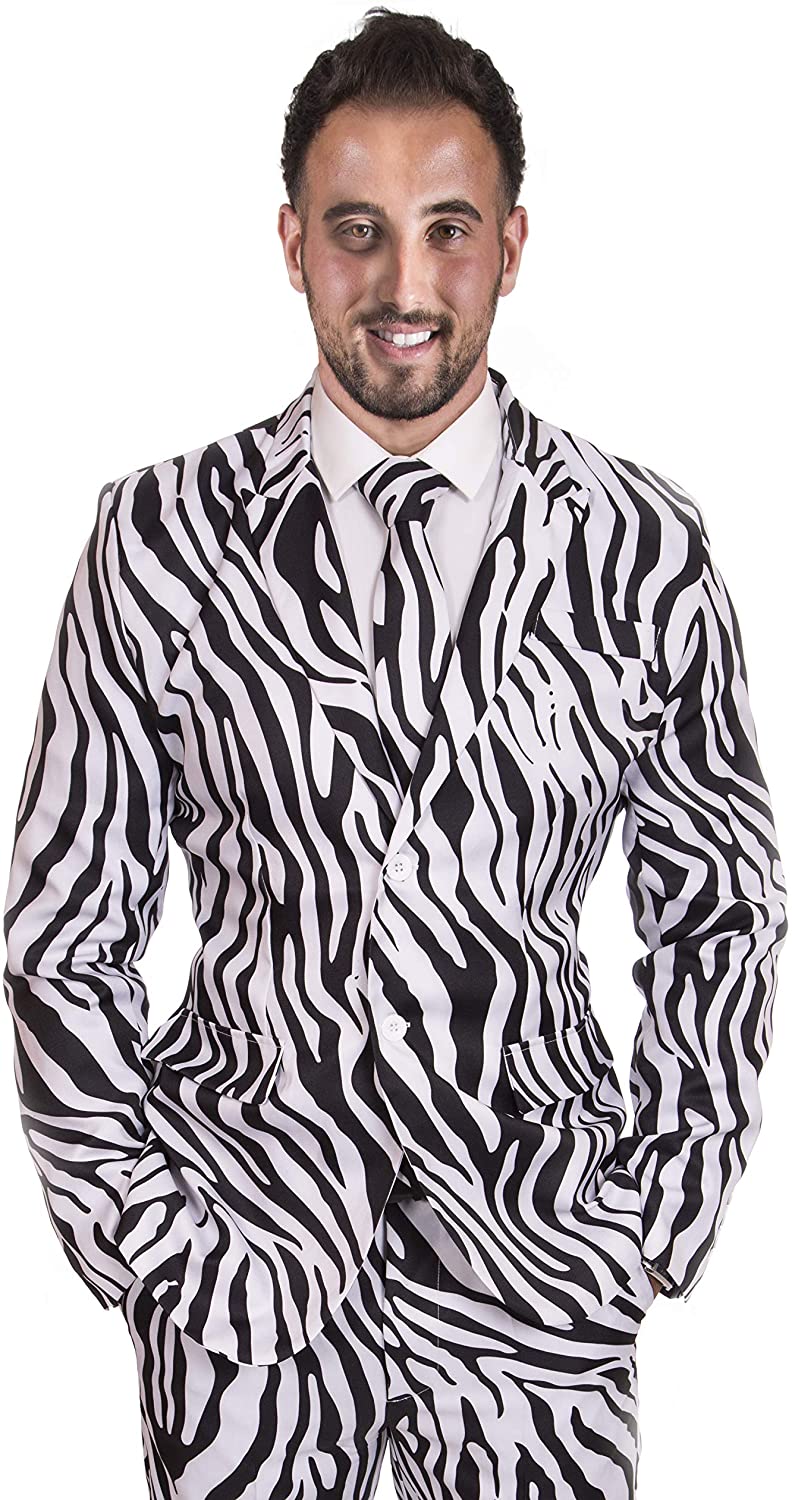 Zebra Animal Print Mens Stag Do Costume Fancy Dress Party Costume Suit ...