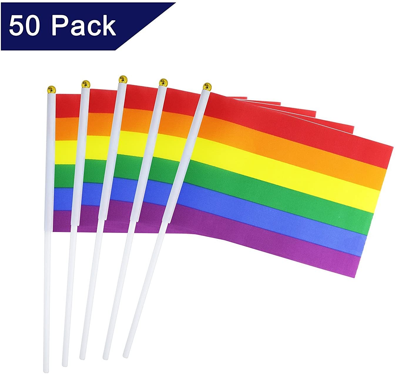SUNREEK Rainbow Pride Gay Stick Flag,50 Pack Small Mini Hand Held LGBT ...