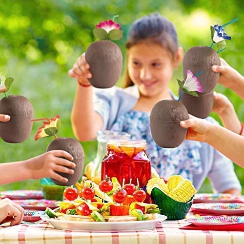 Prextex 12 Pack Coconut Cups for Hawaiian Luau Kids Party with Hibiscus ...