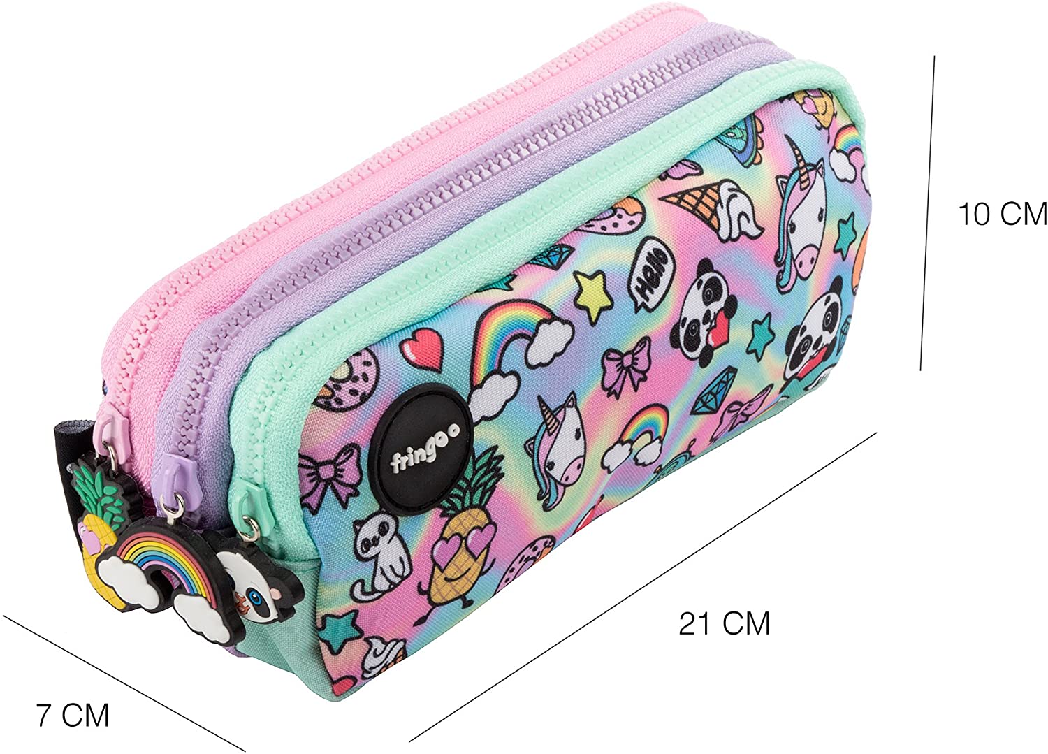 FRINGOO® 3 Compartment Pencil Case for Kids School Stationery Holder ...