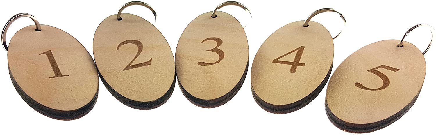 OriginDesigned Key Fobs, Key tags, Key Rings, Numbered 1 to 5 – Wooden ...