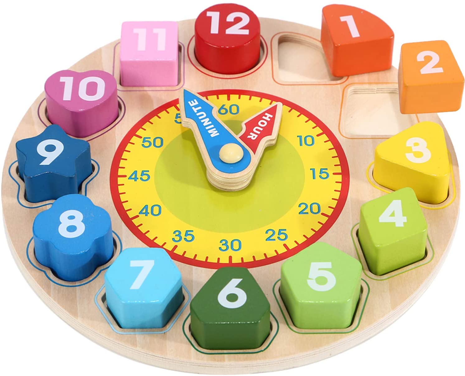 Wondertoys Wooden Shape Sorting Clock Toy with Numbers and Shapes ...