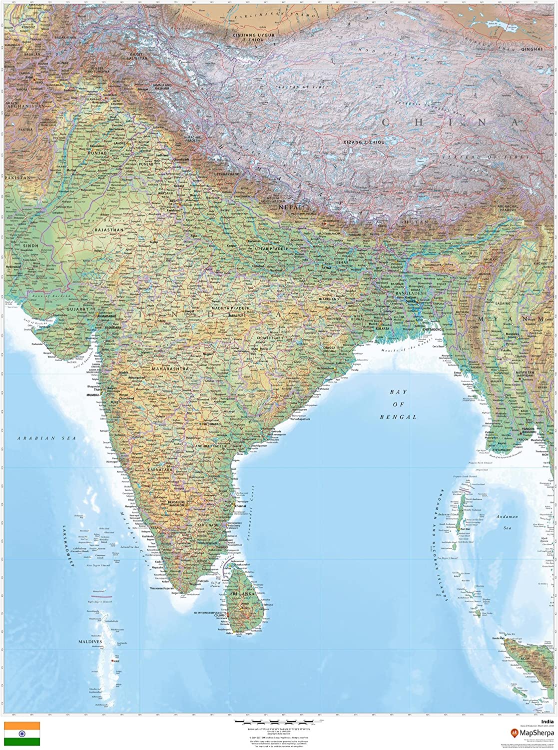 India – 36″ x 48″ Paper Wall Map – TopToy