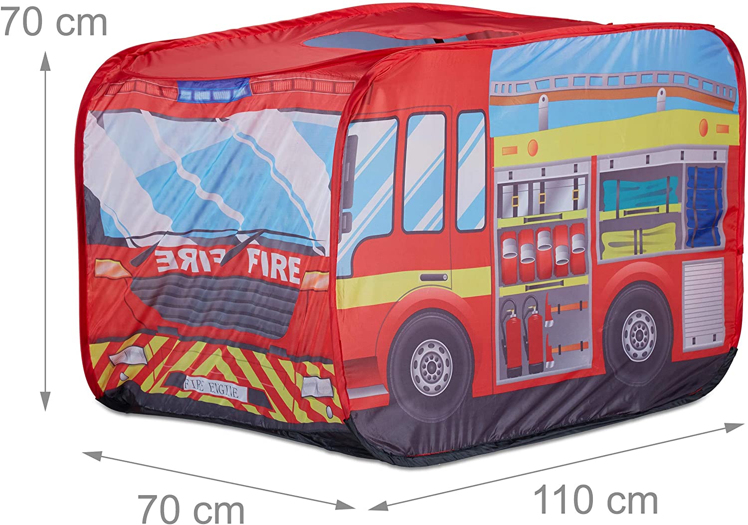 Relaxdays Fire Brigade Play Tent, Pop Up Fire Truck Playhouse, For ...