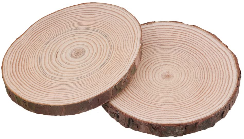 RDEXP 14cm-16cm Dia Natural Pine Wood Unfinished Round Discs Tree Bark ...