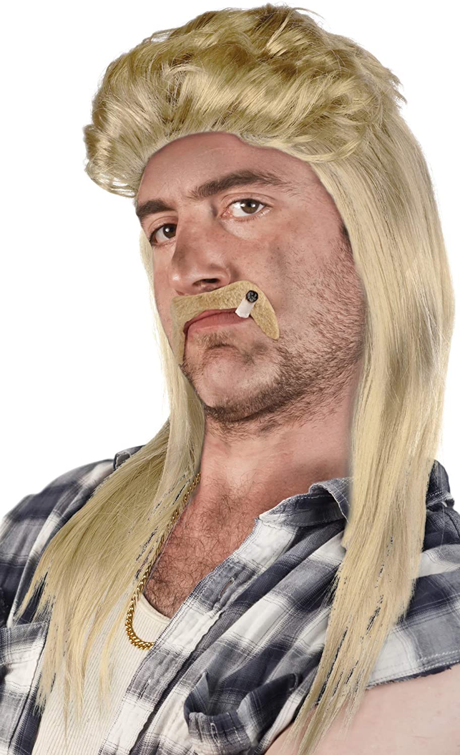 SET of: Mullet Wig + Beard + Gold Chain – Rocker Mullet Wig Mullet Wig ...
