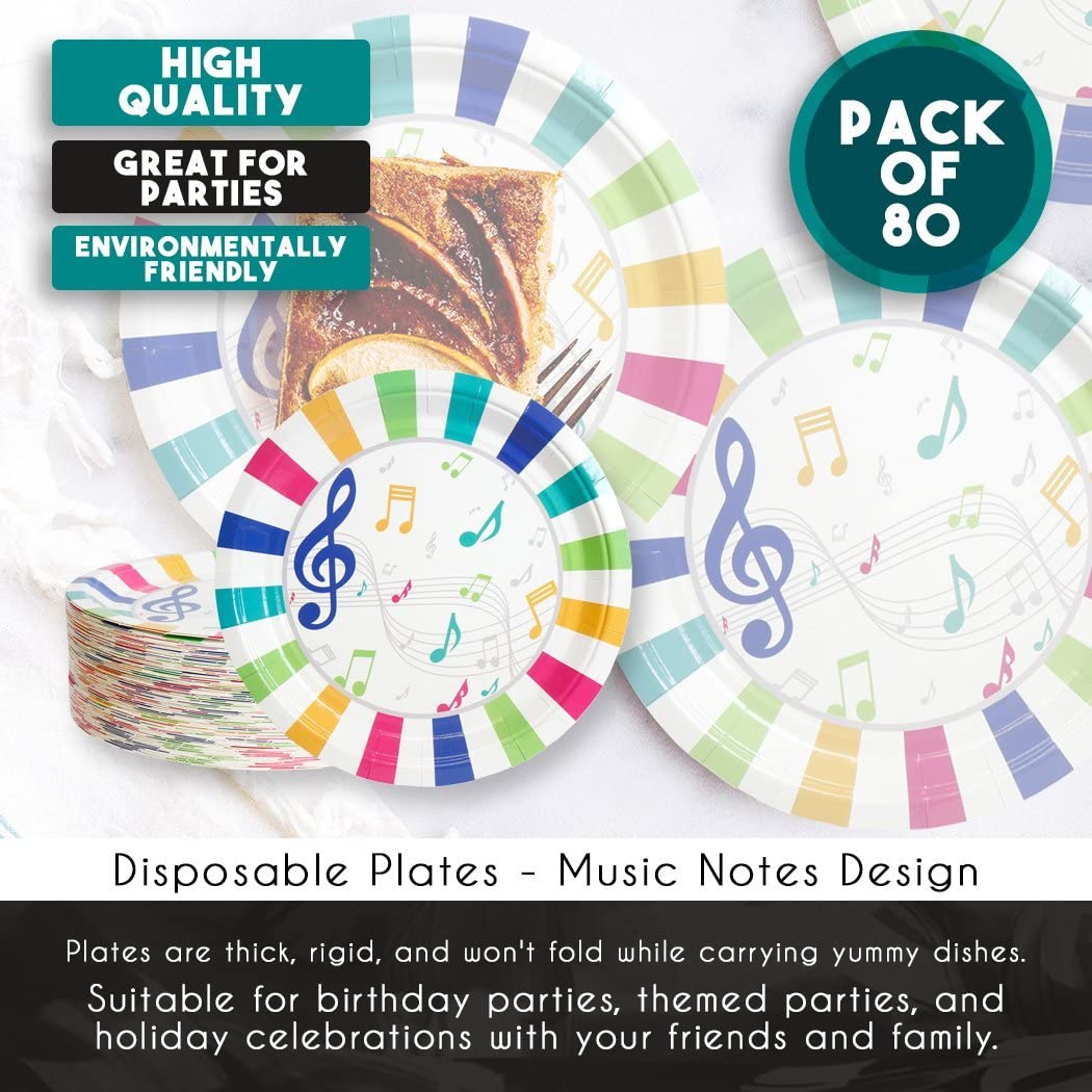 Disposable Plates – 80-Count Paper Plates, Music Party Supplies for ...