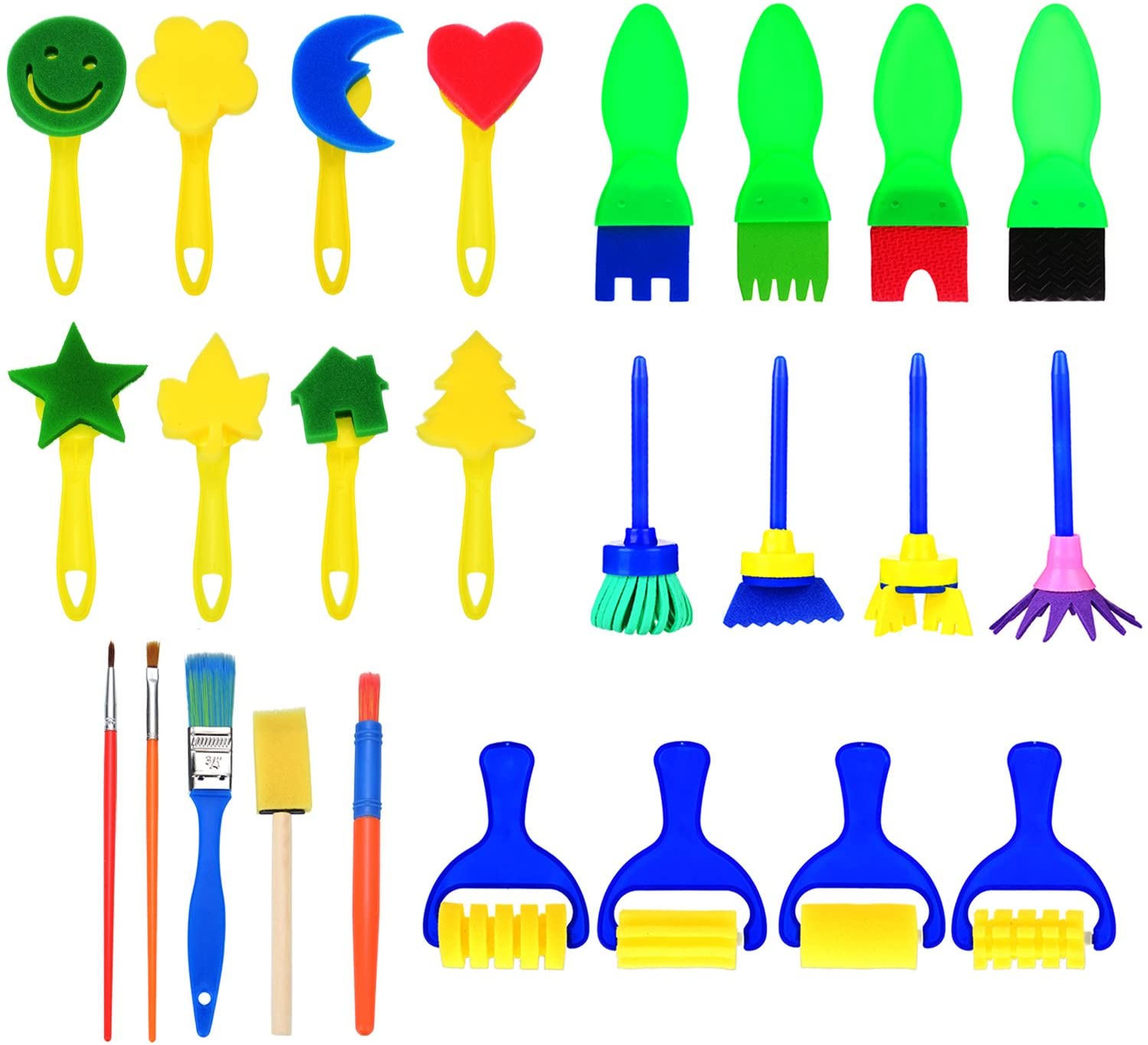 25 Pieces Sponge Painting Brushes Set Kids Early Learning Drawing Tools ...