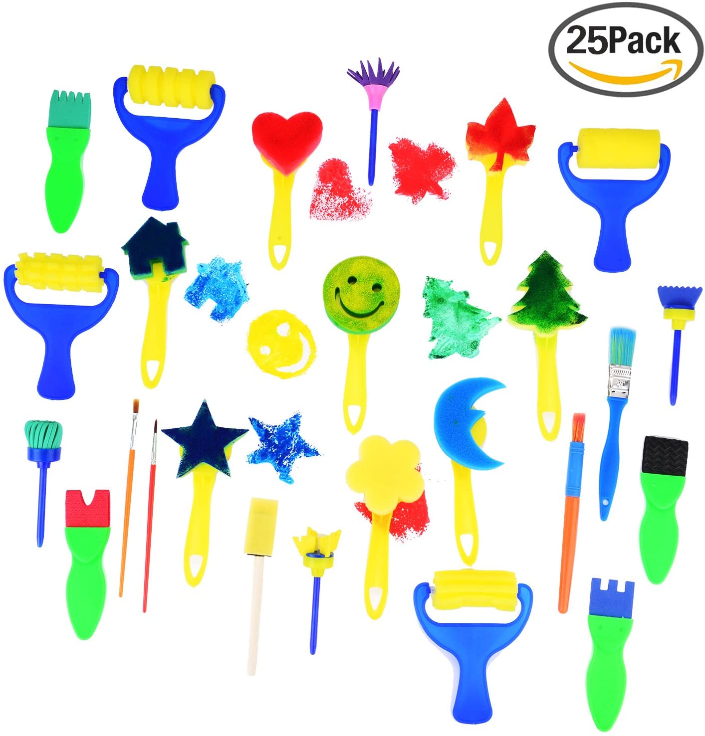 25 Pieces Sponge Painting Brushes Set Kids Early Learning Drawing Tools ...