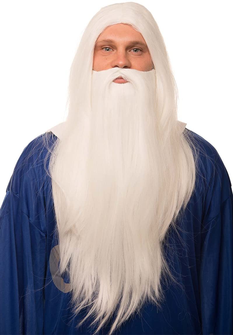 Magician wig in white in a set with a white beard for men & women ...