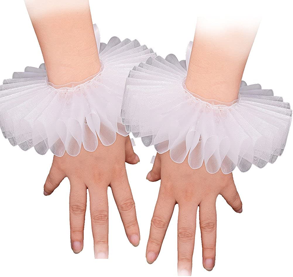 GRACEART Elizabethan Wrist Ruffs Ruffled Cuff Arm Bands For Fancy Dress ...