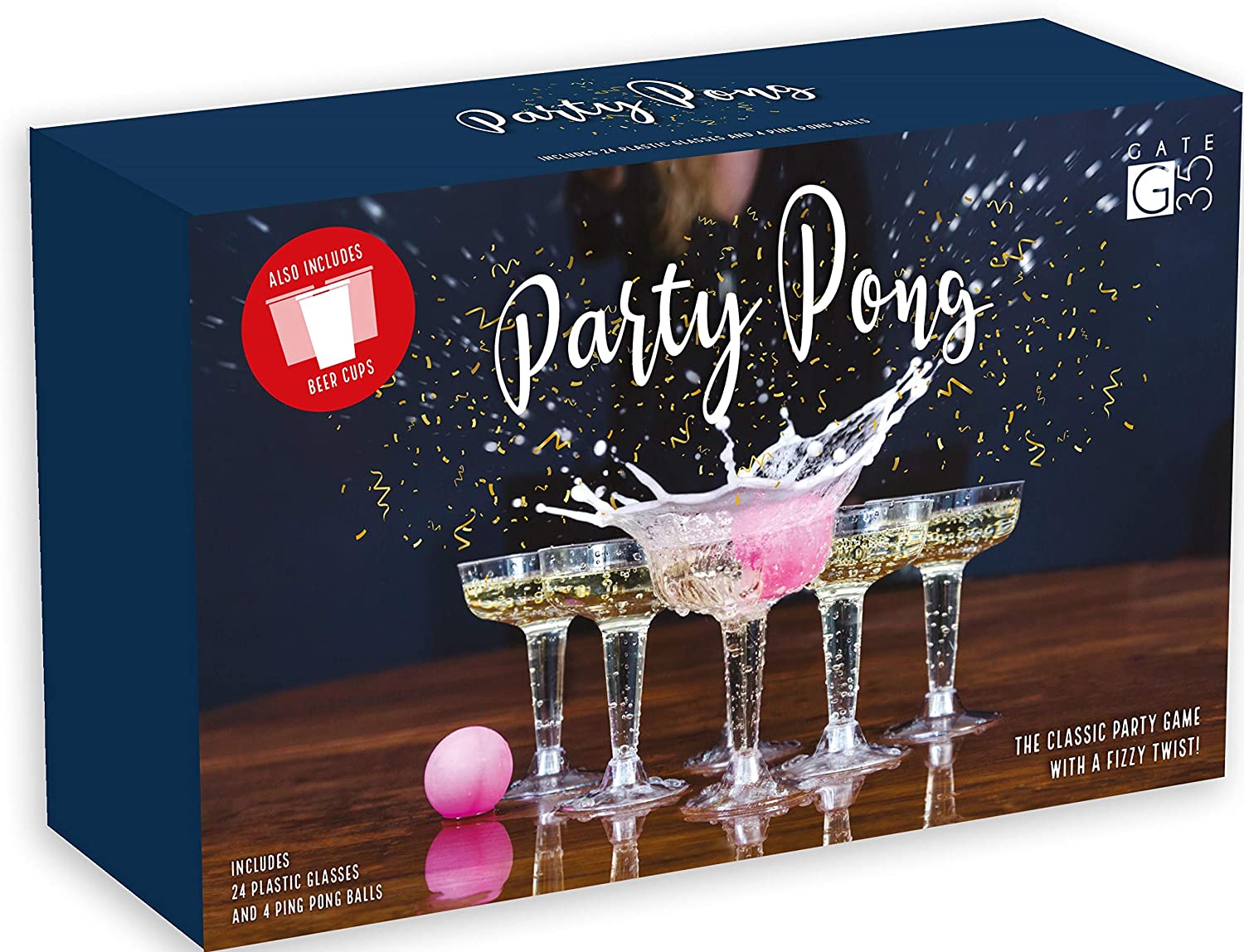 Set of 12 Plastic Champagne Glasses and 4 Ping Pong Balls, Upmarket ...