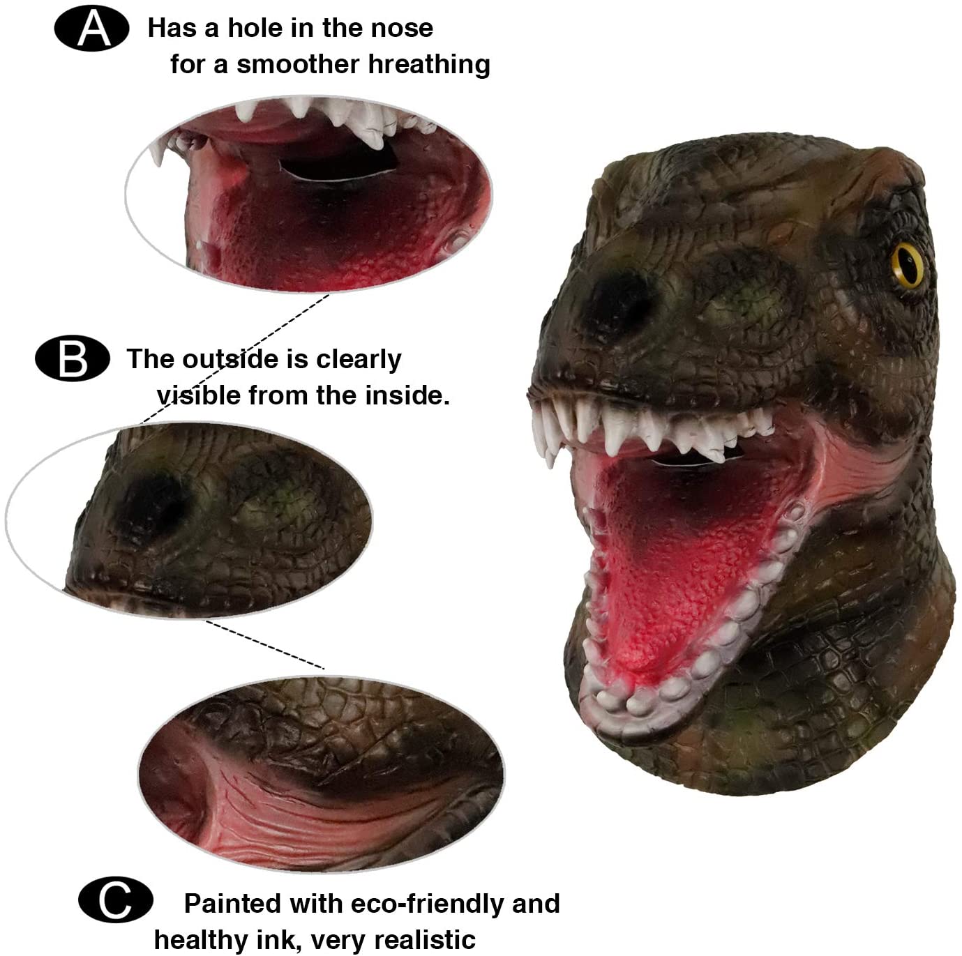 molezu T-Rex Dinosaur Head Mask,Novelty Halloween Scary Costume Party ...