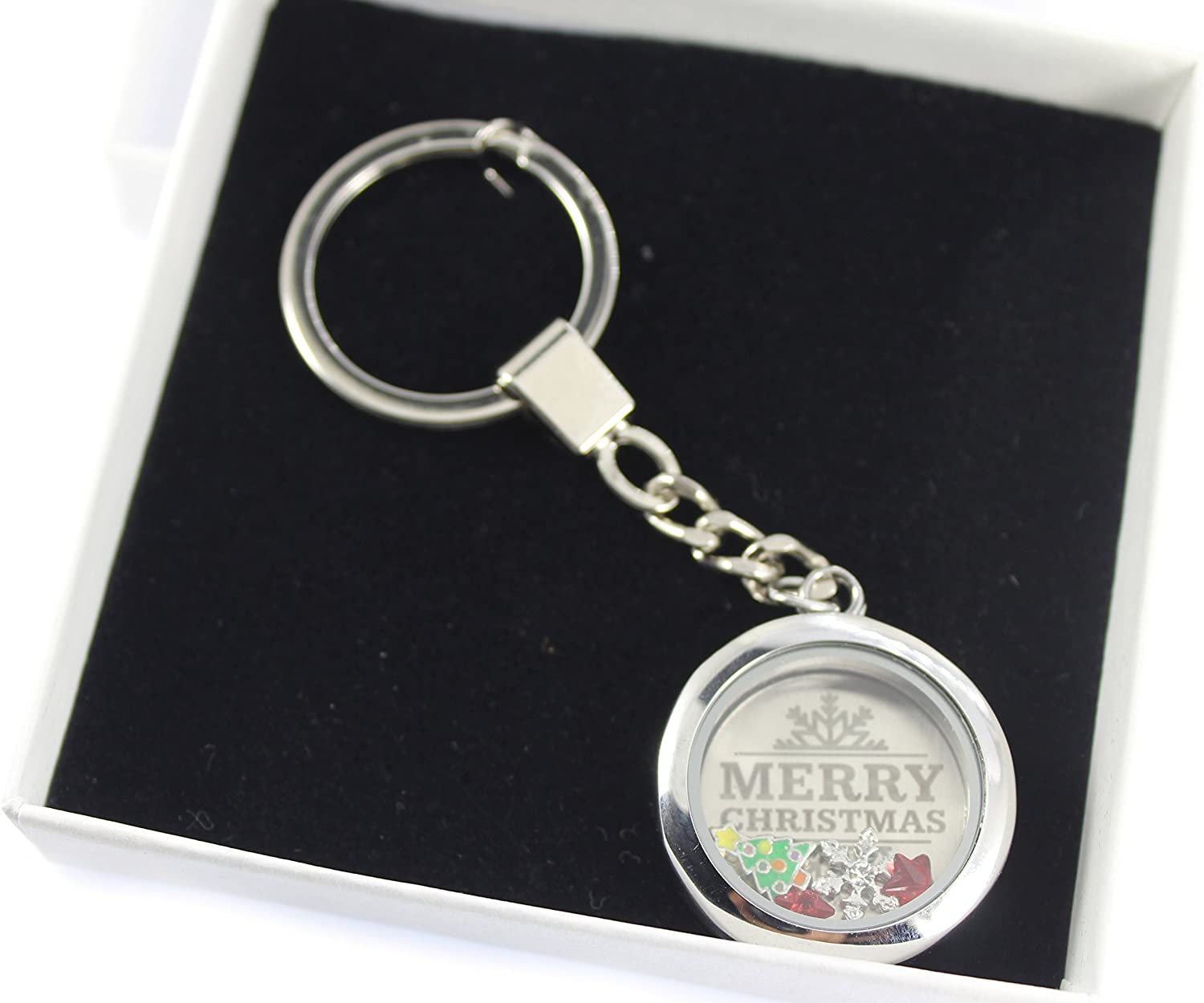 Merry Christmas Keyring, Christmas Floating Locket Keyring Gift ...