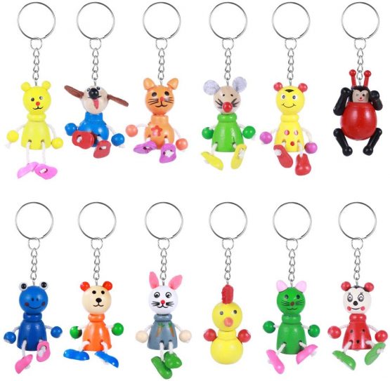 TOYMYTOY 24pcs Key Chain Rings Cute Cartoon Animal Wooden Keyrings ...