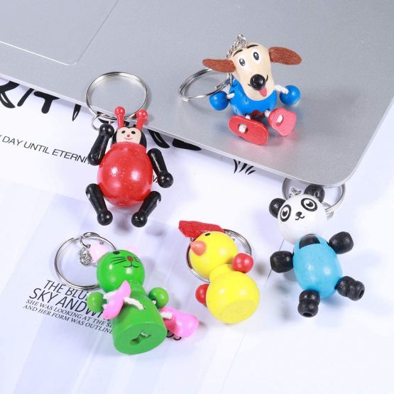 TOYMYTOY 24pcs Key Chain Rings Cute Cartoon Animal Wooden Keyrings ...