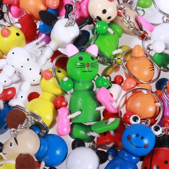 TOYMYTOY 24pcs Key Chain Rings Cute Cartoon Animal Wooden Keyrings ...