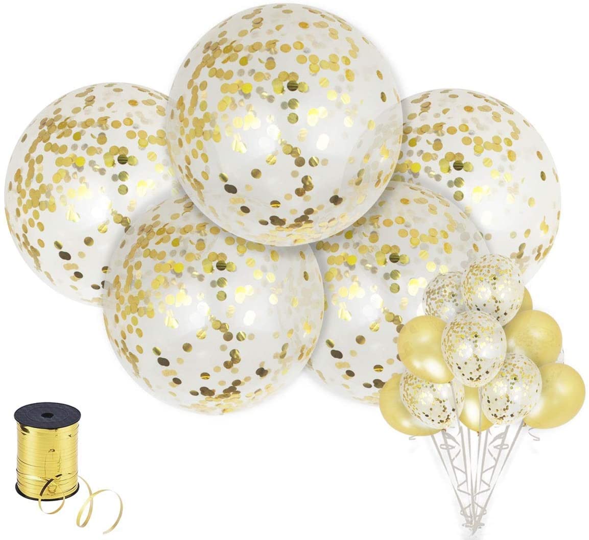 Shimmer and Confetti 15 Pack Large Gold Confetti Balloons with 5 Pieces ...