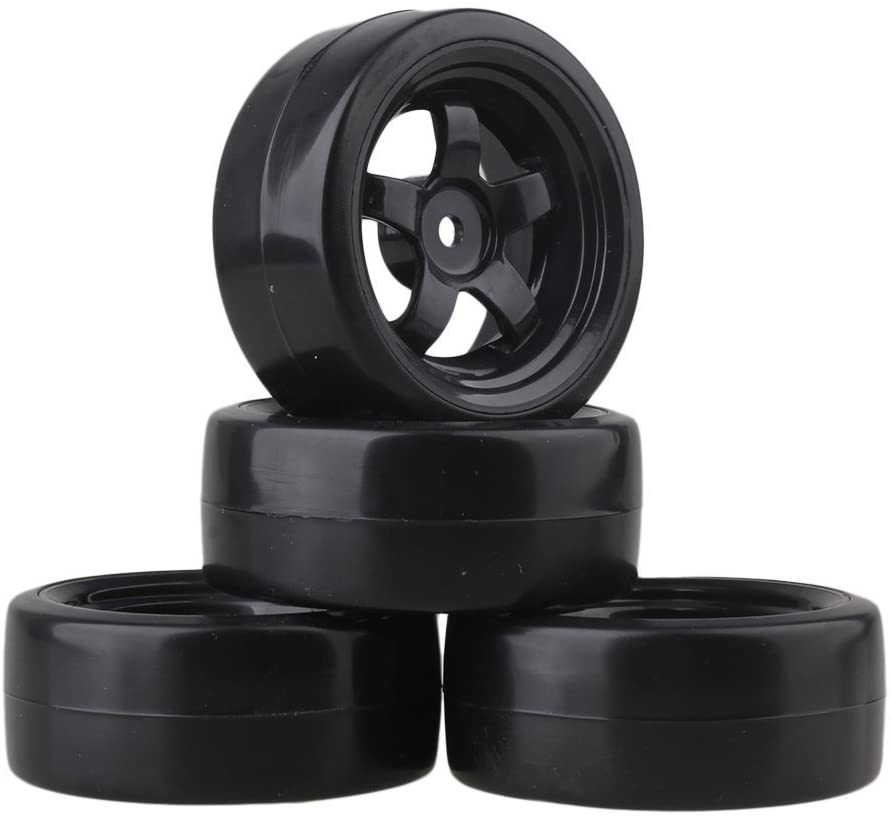 Mxfans 65mm OD Black Plastic 5 Spoke Wheel Rims & Smooth Tires for RC 1 ...