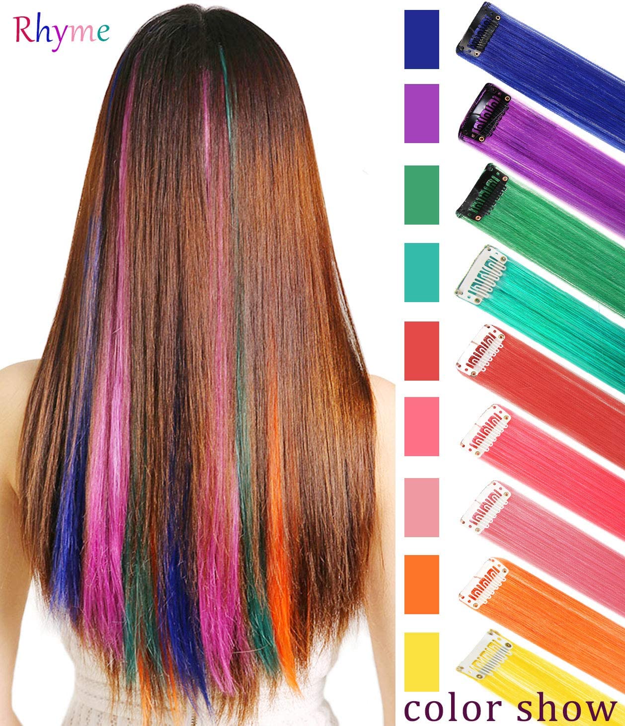 Rhyme Rainbow Hair Extensions Colored Hair Extensions Clip In/On For ...