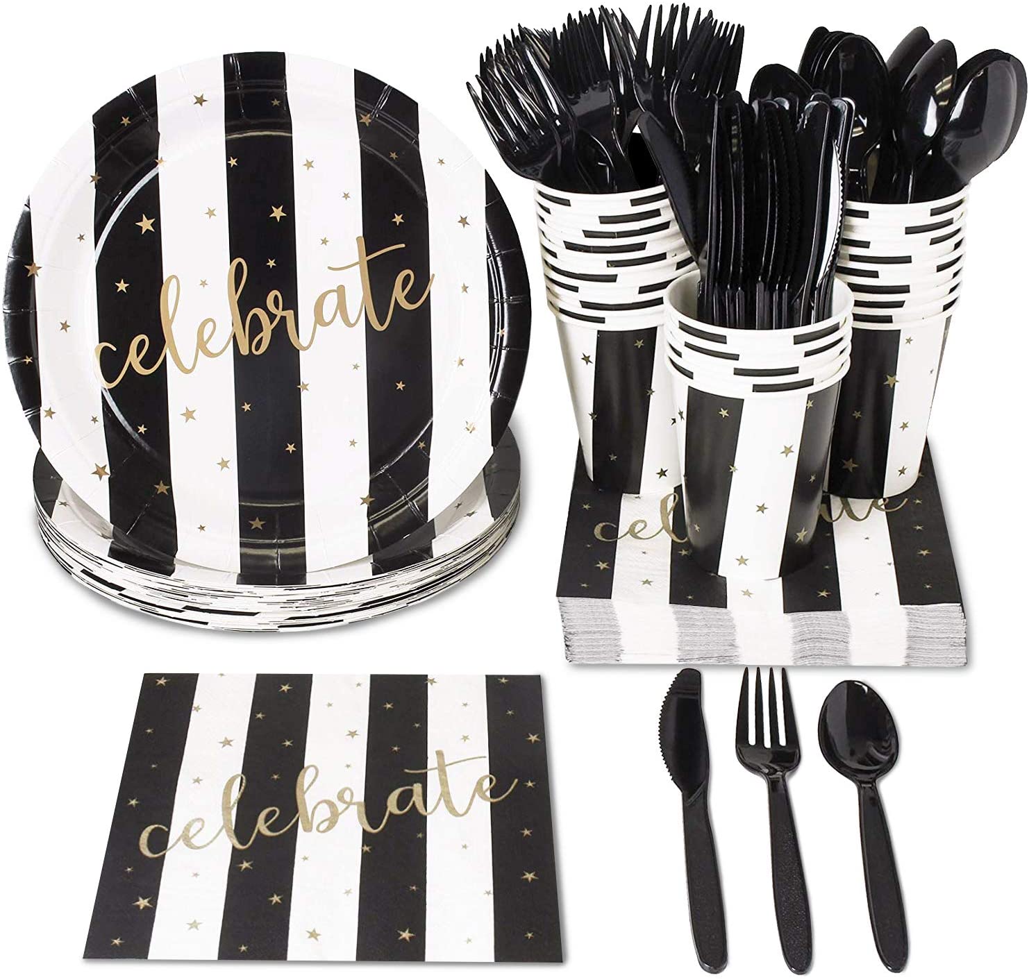 Disposable Dinnerware Set – Serves 24 – “Celebrate” Theme Party Pack ...